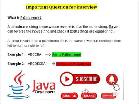 What Is Palindrome Important Question For Java Interview Java Developers YouTube