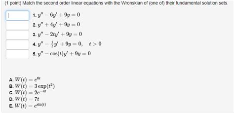 Solved 1 Point Match The Second Order Linear Equations
