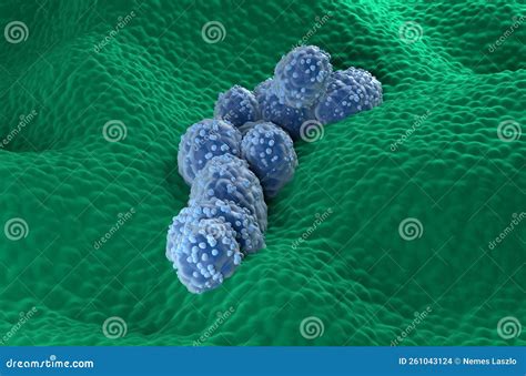 Prostate Cancer Cells In The Prostatic Glandular Epithelium Front View 3d Illustration Stock