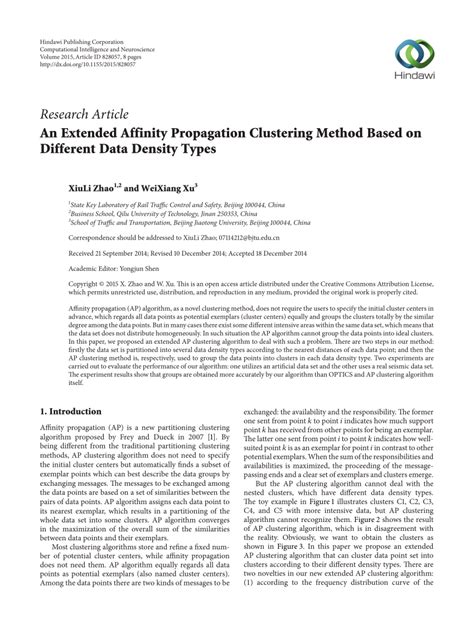 Pdf An Extended Affinity Propagation Clustering Method Based On