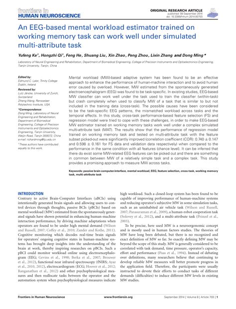 pdf an eeg based mental workload estimator trained on working memory