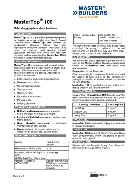 Mastertop 100 V2 Pdf Concrete Secondary Sector Of The Economy