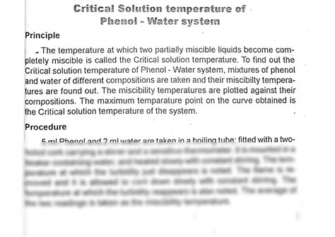 Solution Physical Chemistry Experiment Critical Solution Temperature Of Phenol Water System