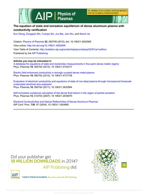 Pdf The Equation Of State And Ionization Equilibrium Of Dense