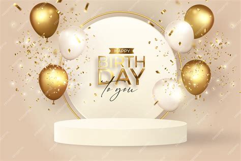 Elegante Fondo De Cumpleaños Con Podio Realista Vector Gratis