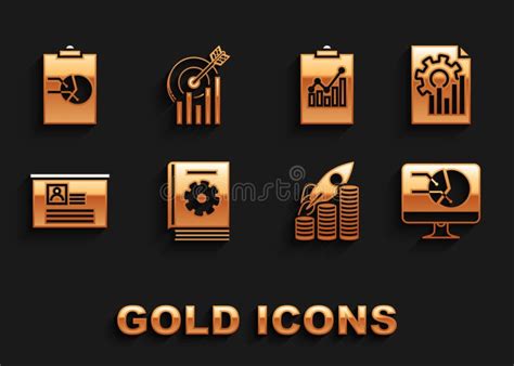 Set User Manual Document With Graph Chart Computer Monitor Rocket Flying Up Coins Growth