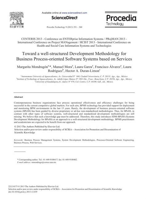 Pdf Toward A Well Structured Development Methodology For Business