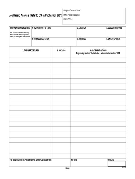 Printable Form Osha Job Hazard Analysis Template Printable Forms Free