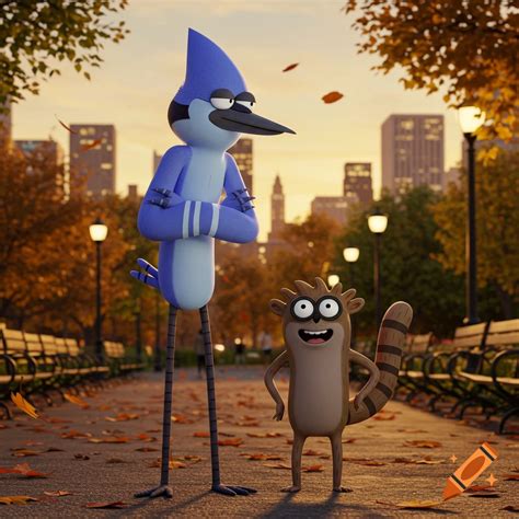 Mordecai Bluey And Rigby Cartoon Characters Face Off In A Park With