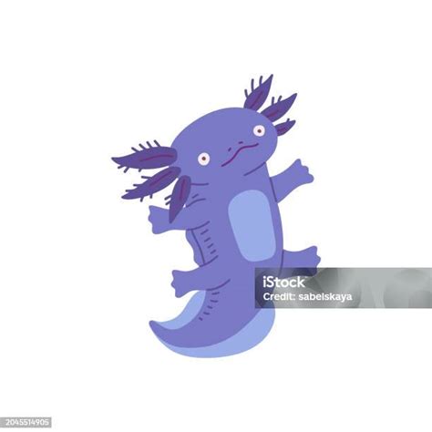 귀여운 파란색 Axolotl 벡터 아이콘 도롱뇽 해양 친화적 인 괴물 흰색 만화 행복 작은 양서류에 고립 0명에 대한 스톡 벡터
