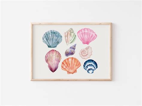 Seashells Print Coastal Wall Art Trendy Beach House Decor Cute