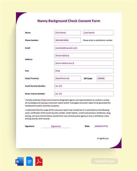 Nanny Background Check Consent Form Highfile