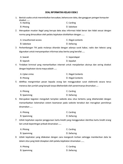 Soal Informatika Kelas 8 Pdf Seni