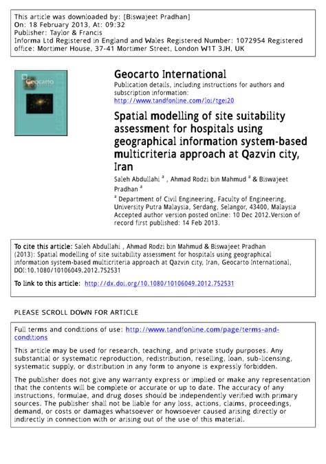 Pdf Spatial Modeling Of Site Suitability Assessment For Hospitals Using Gis Based