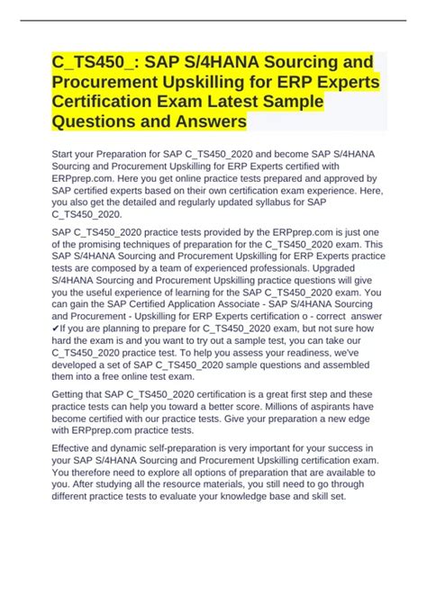 C TS450 SAP S 4HANA Sourcing And Procurement Upskilling For ERP Experts Certification Exam