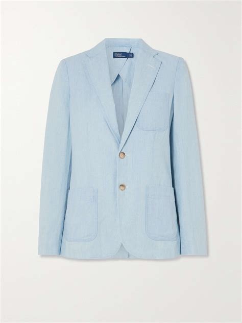 Ralph Lauren Cotton Chambray Blazer Light Blue Editorialist