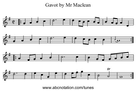 Abc Gavot By Mr Maclean ~jc Music Book Stewart