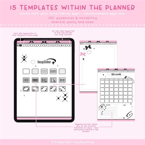 Edgy Coquette Digital Planner Pink Black White Theme 12 Tabs