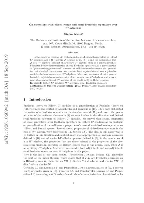 Pdf Semi Fredholm Operators Over W Algebras