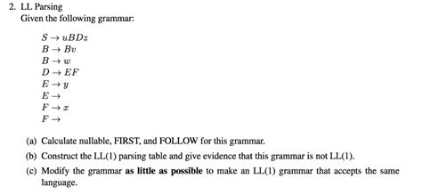 Solved 2 Ll Parsing Given The Following Grammar B Bv Def