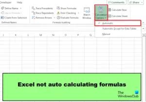 Excel Not Auto Calculating Formulas Fix