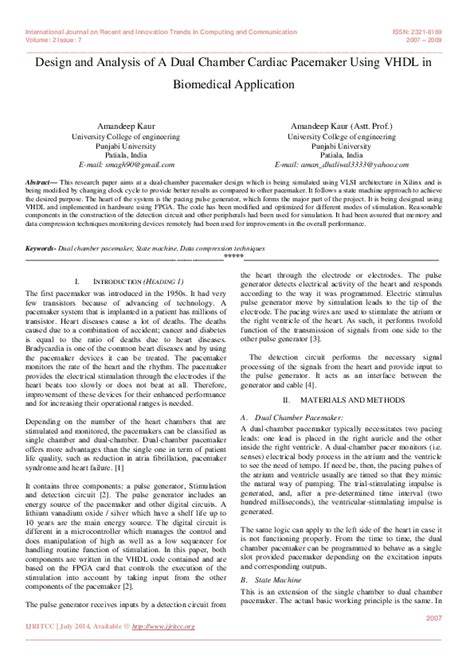 Pdf Design And Analysis Of A Dual Chamber Cardiac Pacemaker Using Vhdl In Biomedical Application