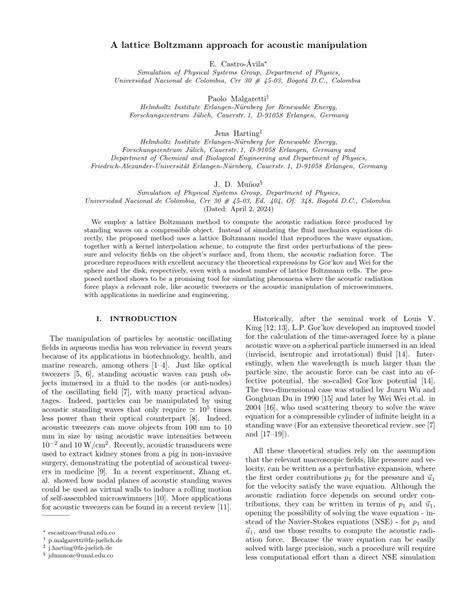 Pdf A Lattice Boltzmann Approach For Acoustic Manipulation