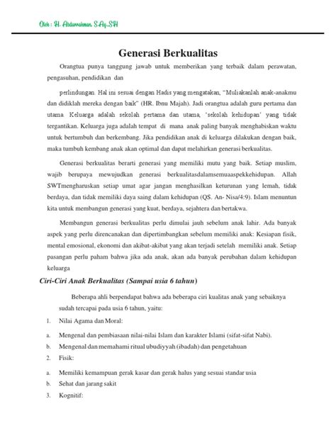 Membangun Generasi Berkualitas Sejak Dini Pdf Kesehatan Holistik