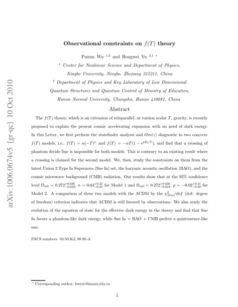 Pdf Observational Constraints On Ft Theory