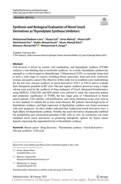 Synthesis And Biological Evaluation Of Novel Uracil Derivatives As Thymidylate Synthase