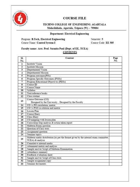 Complete 5th Sem Course File Control Pdf Resonance Electrical Network