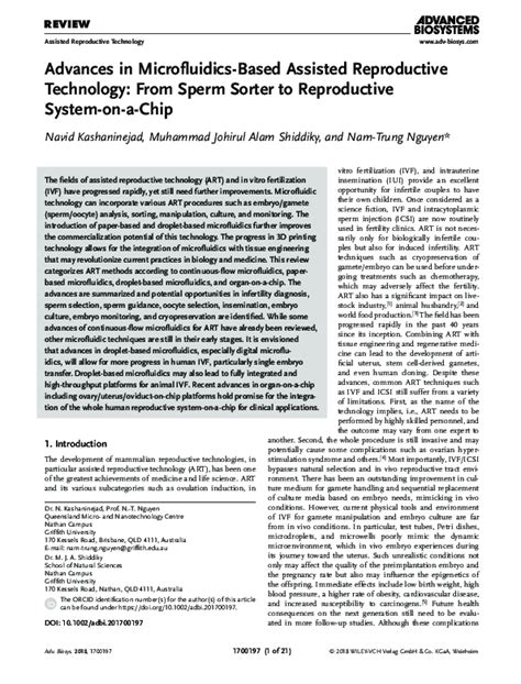 Pdf Advances In Microfluidics‐based Assisted Reproductive Technology From Sperm Sorter To