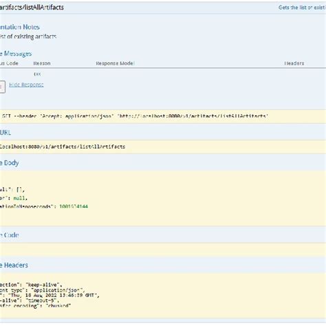 Execution Of Listallartifacts Api Method In Initial Application State Download Scientific