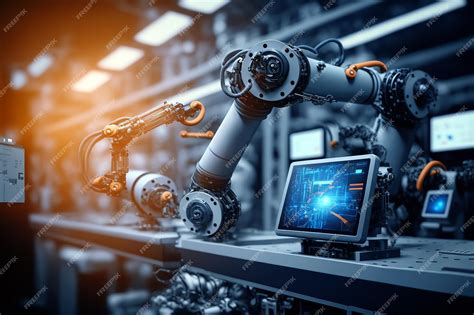 Premium Photo Smart Industry Robot Arm For Factory Production Process Automation Technology