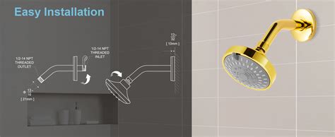 Offo Shower Arm With Flange 6 In Bright Gold Wall Mount Replacement Angle Shower Head Arm Wall