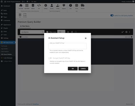 sql query builder ai setup api key wp data access