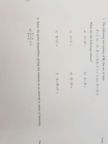 Solved The Following Are Subsets Of R The Set Of Reals A Chegg