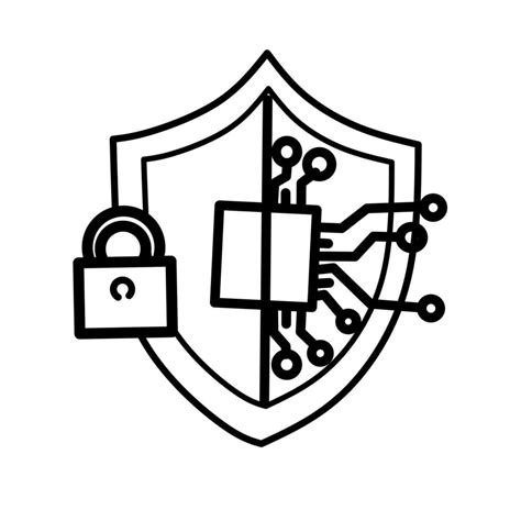 Black Outline Illustration Of A Security Shield With A Padlock At Its Center Encircled By A
