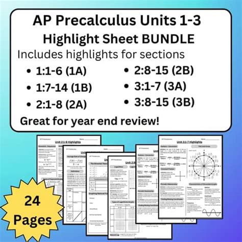 Ap Precalculus Bundle Unit 1 3 Interactive Reference Review Key Concepts