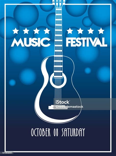 블루 백그라운드의 기타 어쿠스틱 악기가 있는 음악 페스티벌 포스터 기타 현악기에 대한 스톡 벡터 아트 및 기타 이미지 기타 현악기 0명 간판 Istock