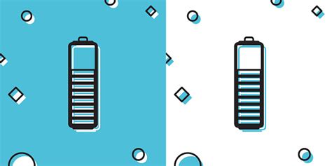 파란색과 흰색 배경에 격리 된 검은 색 배터리 충전 수준 표시기 아이콘 임의 동적 셰이프 벡터 일러스트레이션 가능성에 대한 스톡