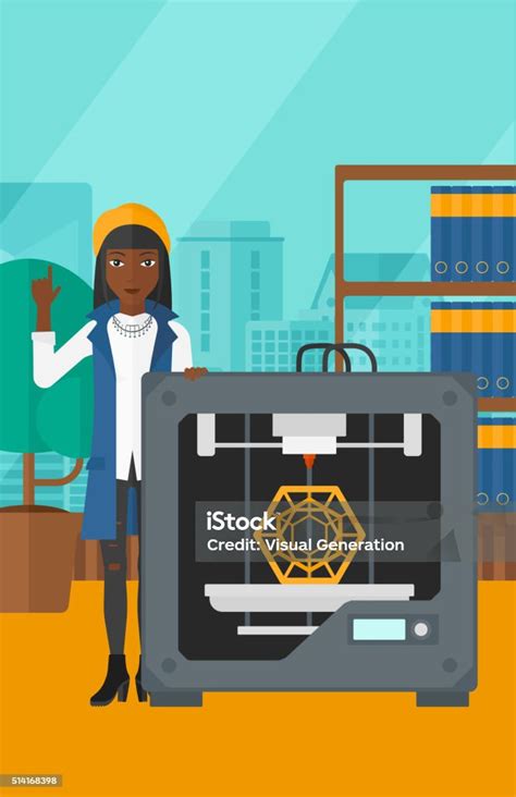 여자 3 D 프린터 기업 재무와 산업에 대한 스톡 벡터 아트 및 기타 이미지 기업 재무와 산업 디자인 만화 Istock