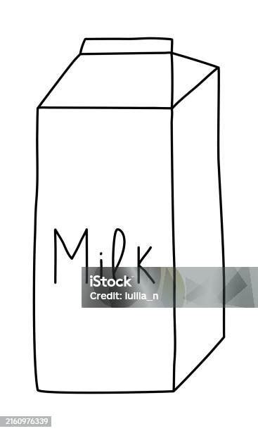 우유를 가진 판지 팩 또는 상자 색칠하기 책을 위한 낙서 작풍 편평한 벡터 개략 아몬드우유에 대한 스톡 벡터 아트 및 기타 이미지 아몬드우유 0명 건강한 식생활