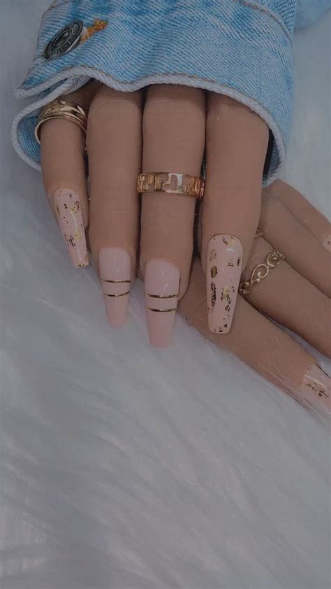 Nude Pink Gold Accent Press On Nails Nailzfirst Nude Nails Gel Nails Press On Nails