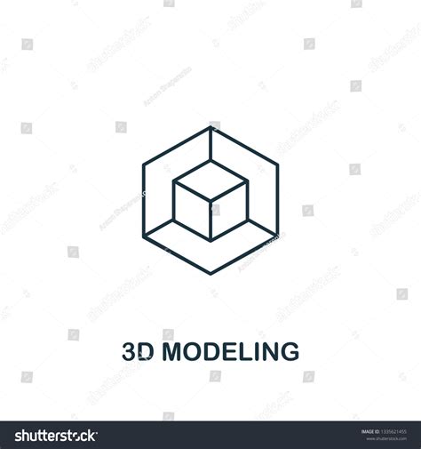 3d Modeling Icon Thin Outline Style Stock Vector Royalty Free