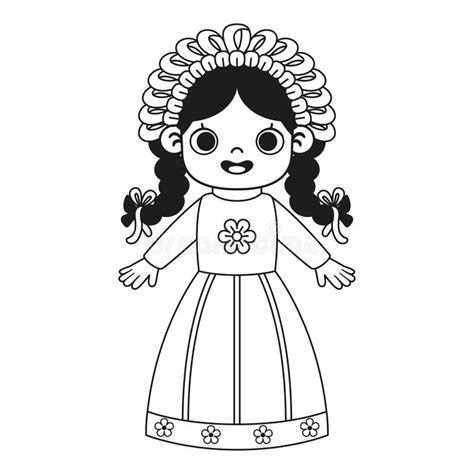 Vector Cartoon Cute Mexican Doll Llustration Isolated Stock Vector