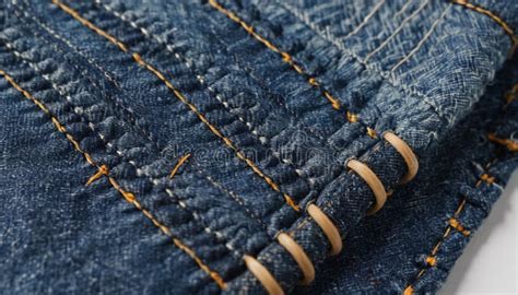 Denim Fabric With Intricate Stitching And Button Details Showcasing