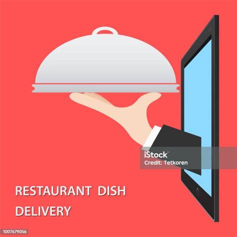 레스토랑 음식 배달 개념 평면 벡터 일러스트입니다 타블렛에서 요리와 함께 웨이터의 손 개념에 대한 스톡 벡터 아트 및 기타 이미지 개념 개념과 주제 고객 Istock
