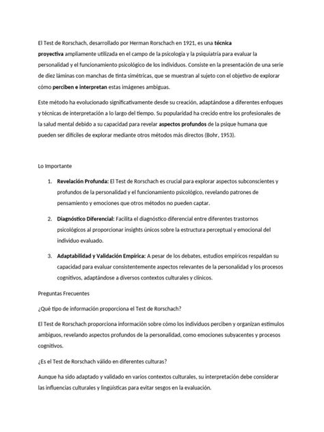 El Test De Rorschach Pdf